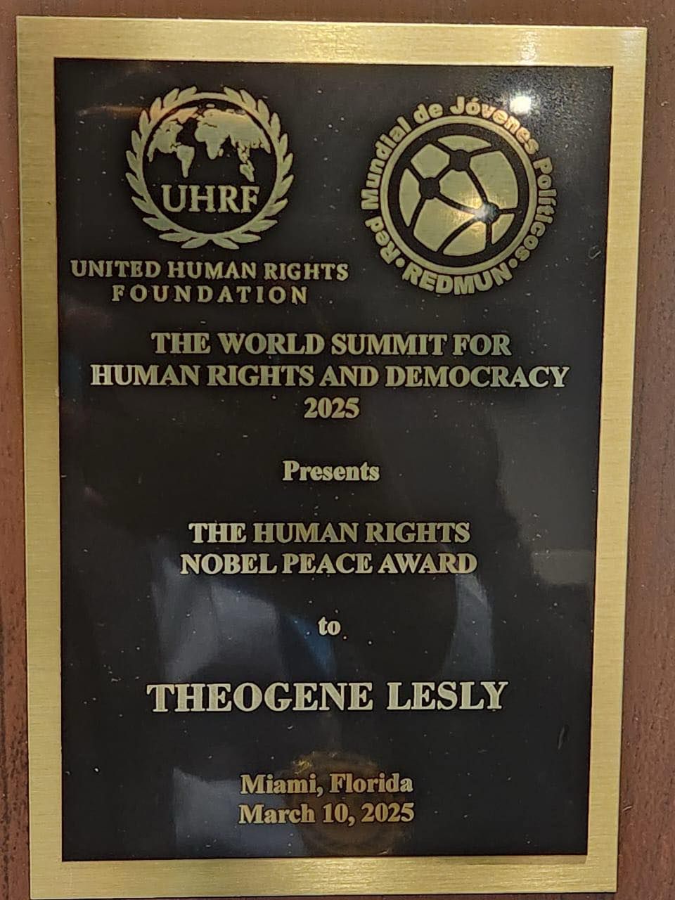 Lesly Théogène reçoit le prix THE HUMAN RIGHTS NOBEL PEACE AWARDS – PhD ...